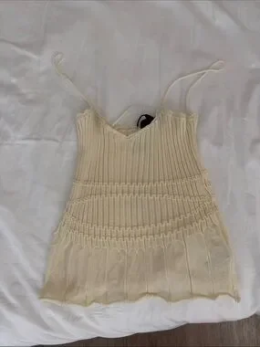 Zara | Tops | Zara Cream Ribbed Smocked Spaghettistrap Camisole With ...